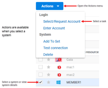 Selecting System Actions
