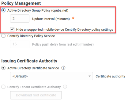How to Select the Policy Service for Device Management