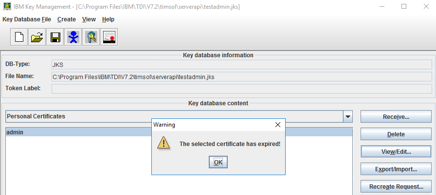 Check Validity of the Tivoli Directory Integrator Certificate