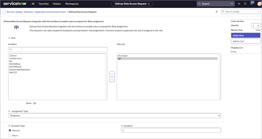 Privilege Access Workflow Using Service Catalog