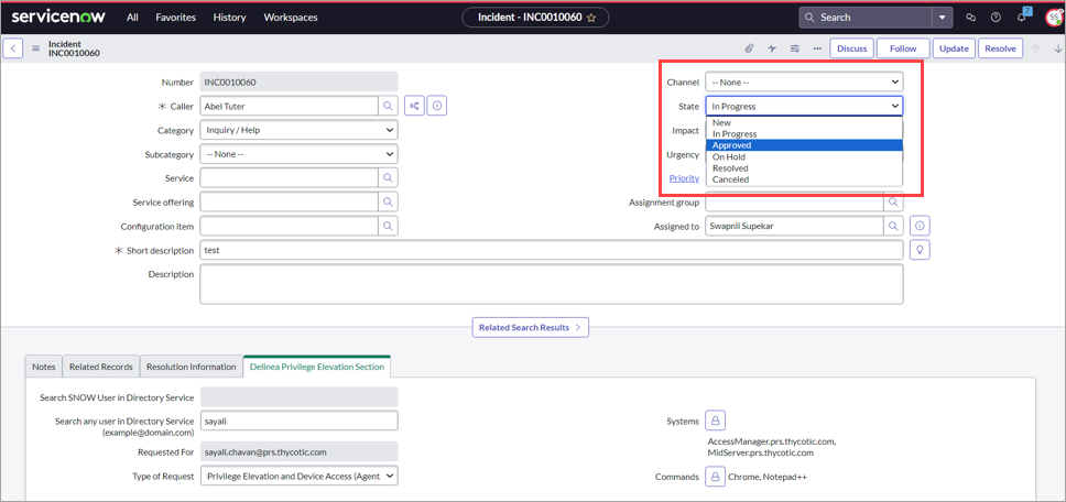 Privilege Access Workflow Using Incident and Change Management