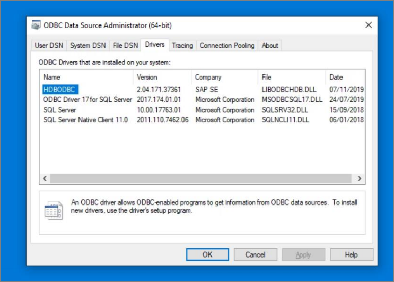 ODBC Driver Confirmation