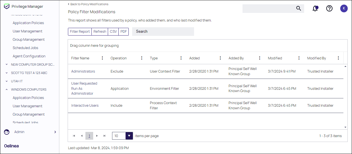 Policy Modifications Reports
