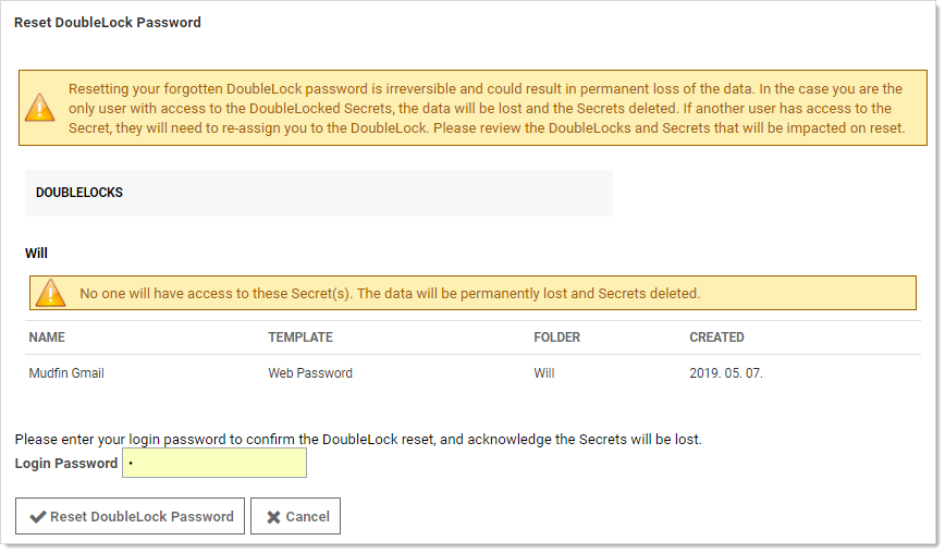 Resetting a DoubleLock Password Resetting a DoubleLock Password