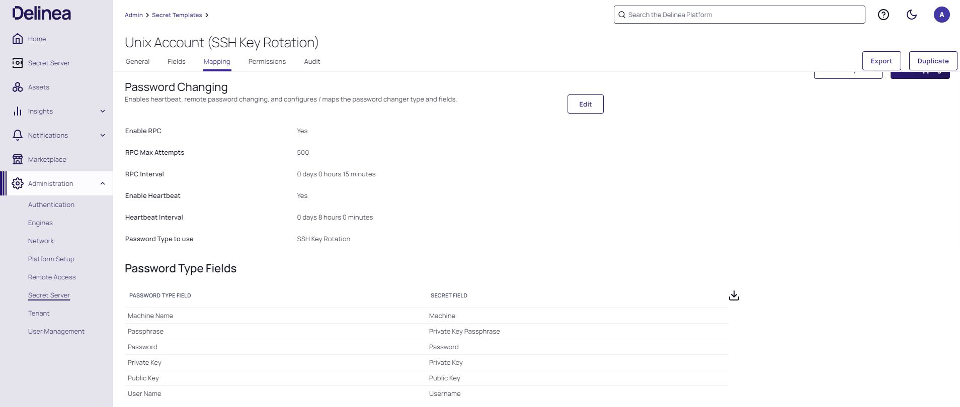 Unix Account (SSH Key Rotation) Secret Template for RPC
