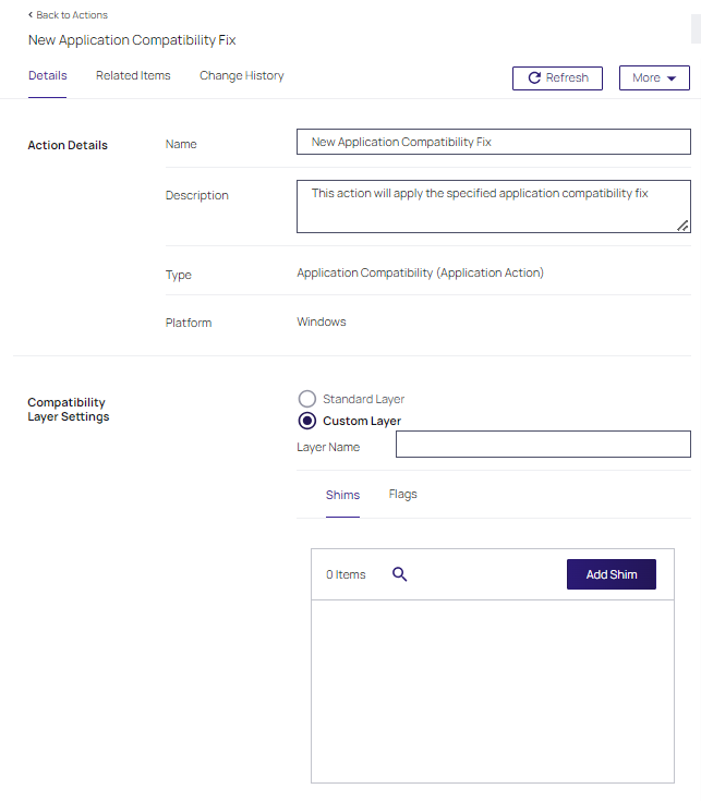 Apply Application Compatibility Fix Action