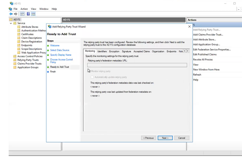 Configuring ADFS 4.0 (Windows Server 2016)
