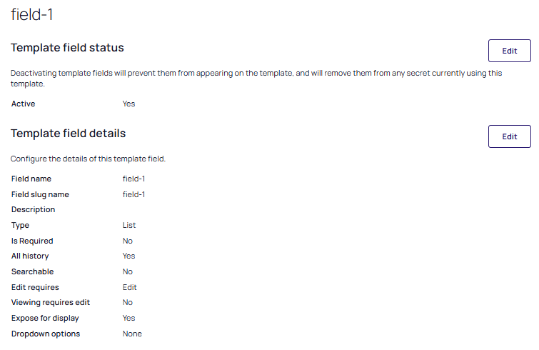 Secret Template List Fields